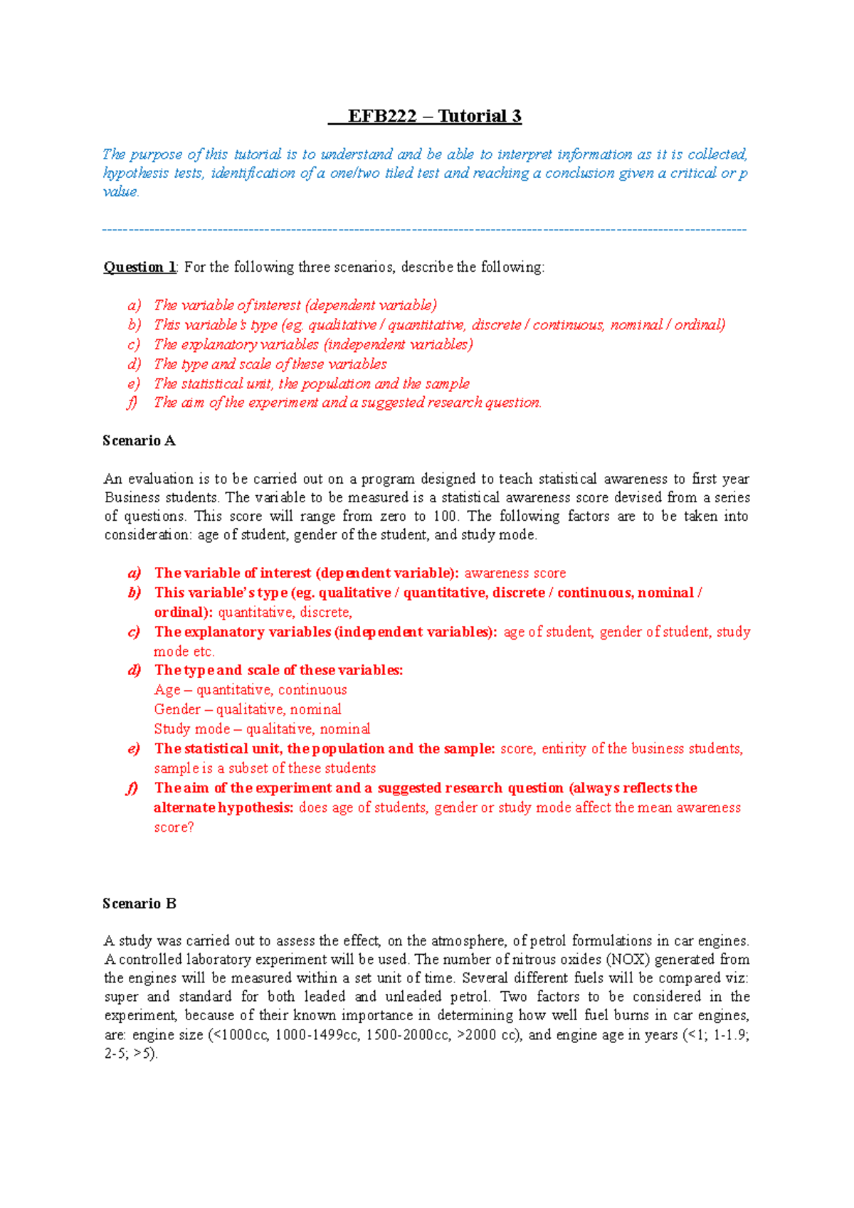EFB222 Tutorial 3 - EFB222 – Tutorial 3 The purpose of this tutorial is ...