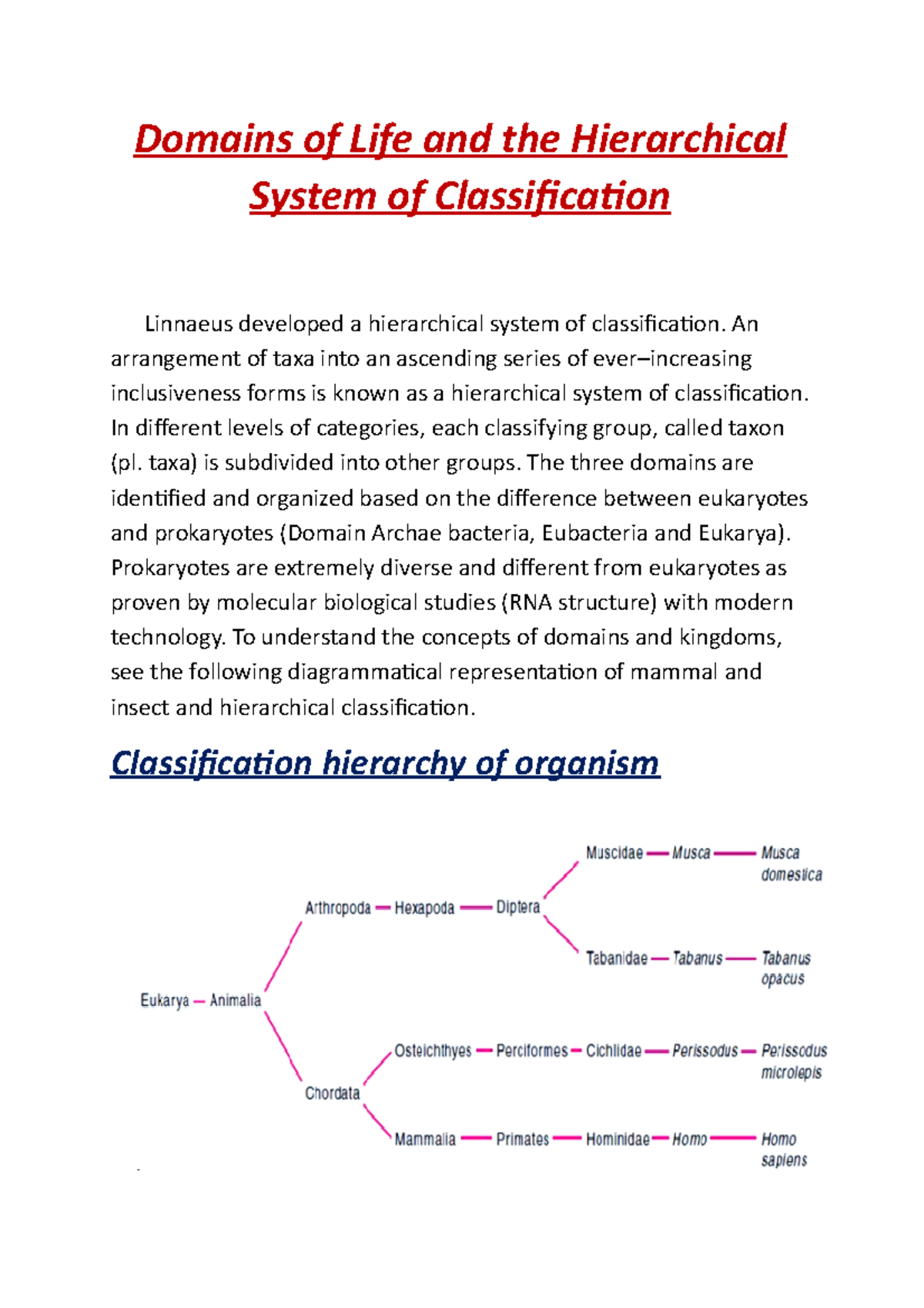 Domains of Life and the Hierarchical System of Classification - Domains of Life and the ...