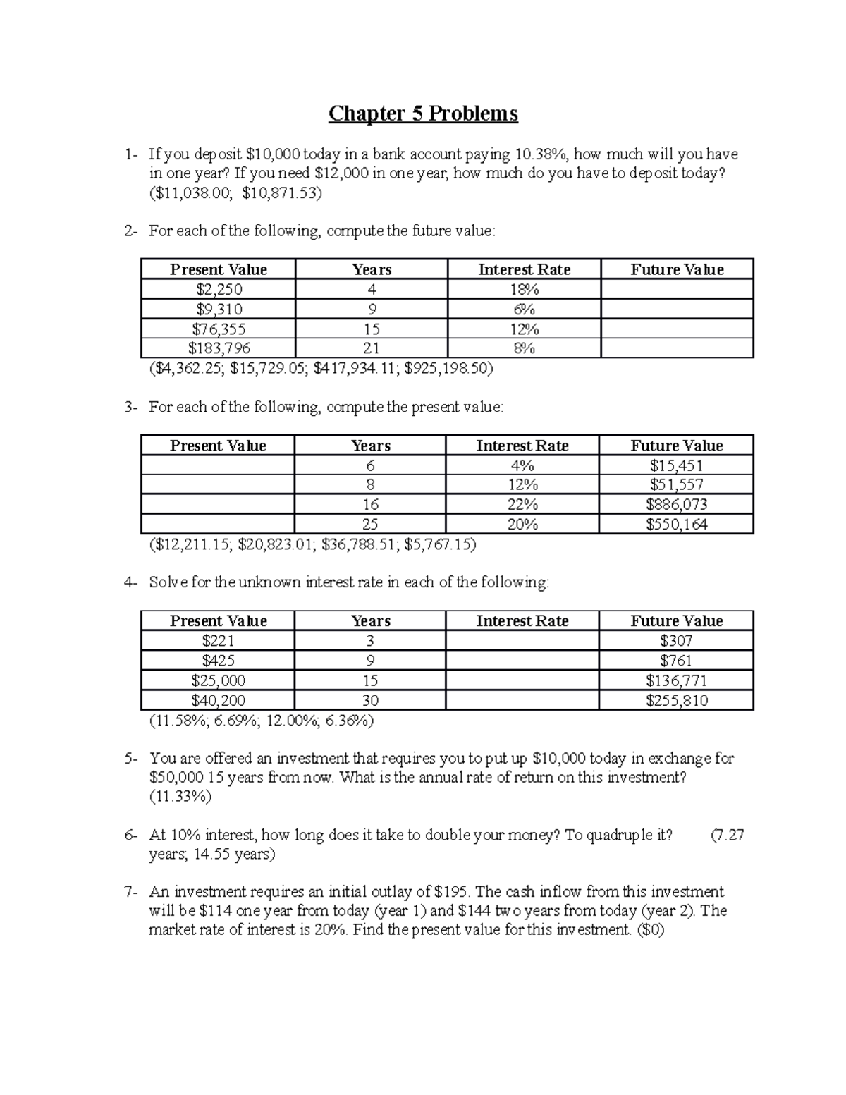 Ch 5 Problems - Nnnn - Chapter 5 Problems 1- If you deposit $10,000 ...