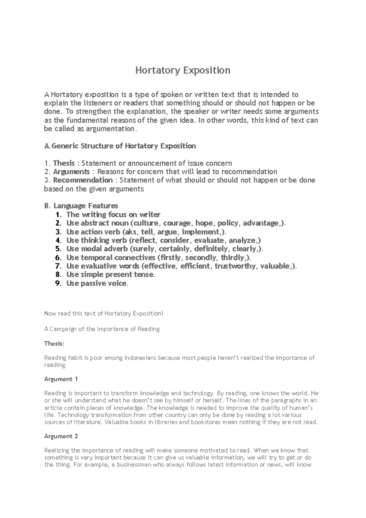 Hortatory Exposition - Class note for student's material - bahasa ...