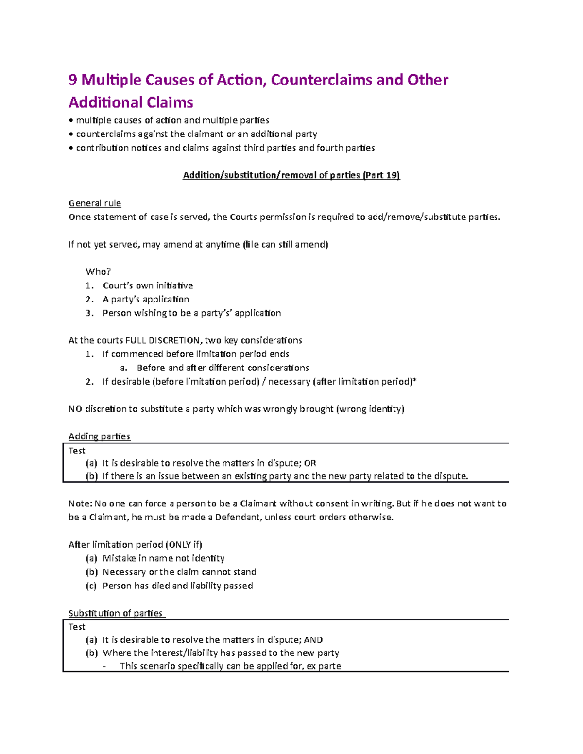 Multiple Causes of Action Counterclaims and Additional Claims in Legal ...