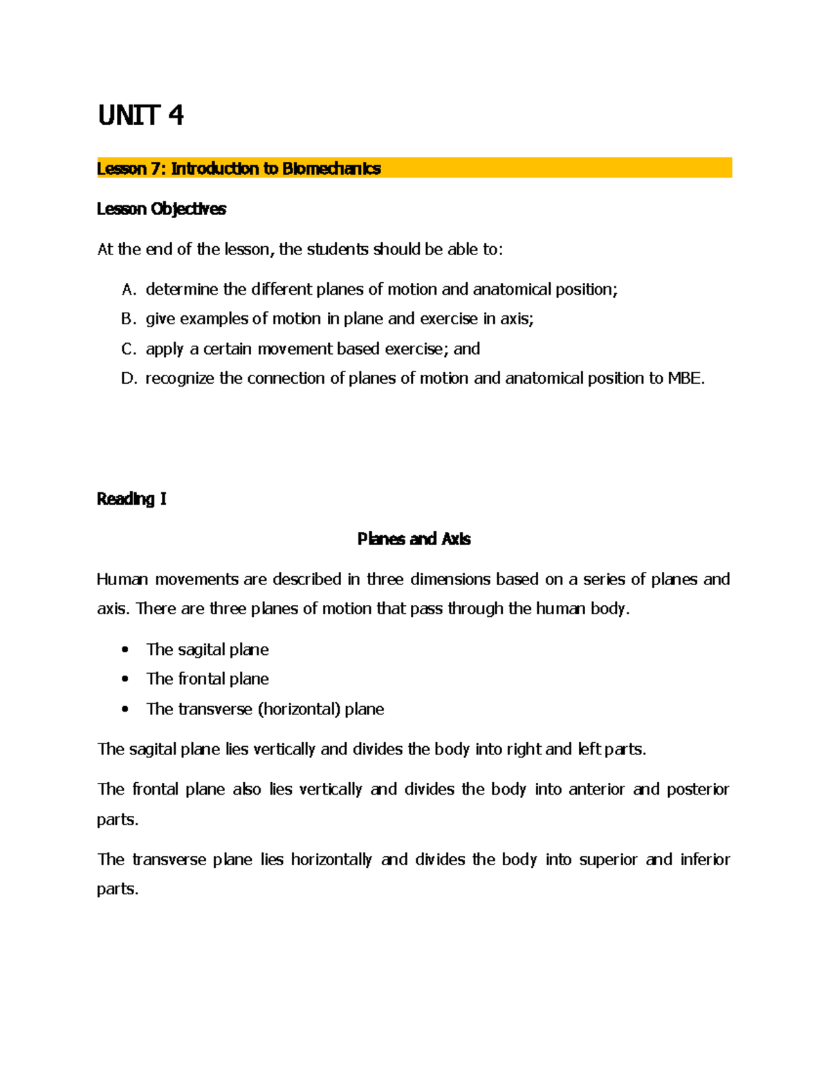 UNIT 4 lesson 7 readings - UNIT 4 Lesson 7 : Introduction to ...