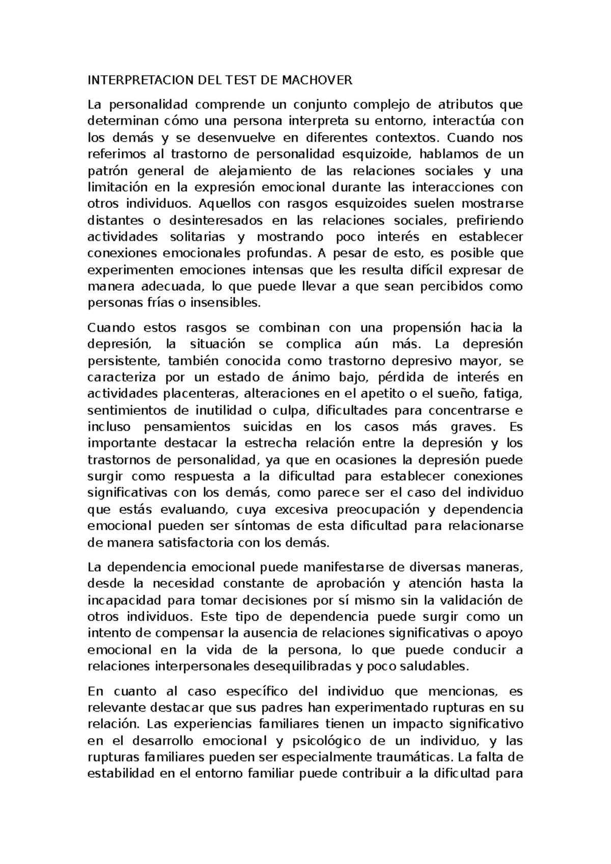 Interpretación de Machover - INTERPRETACION DEL TEST DE MACHOVER La ...