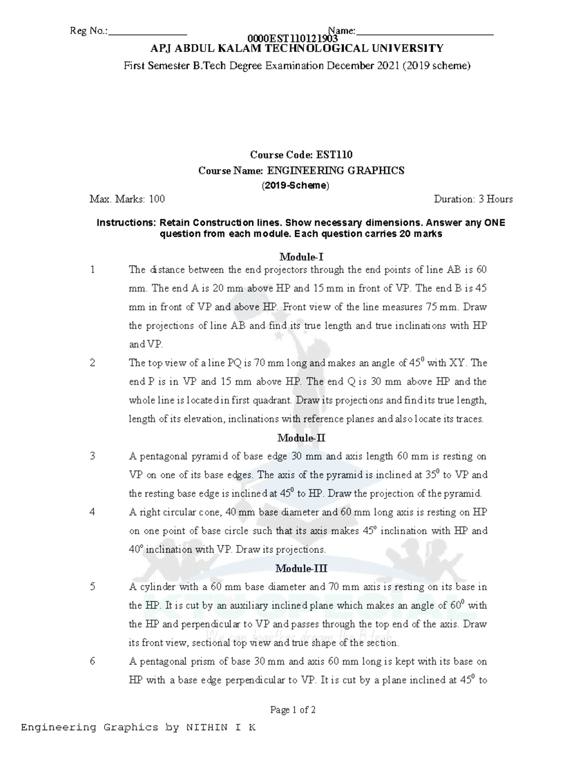 4 EST110 DEC 2021 QP - 0000EST Page 1 of 2 Course Code: EST Course Name ...