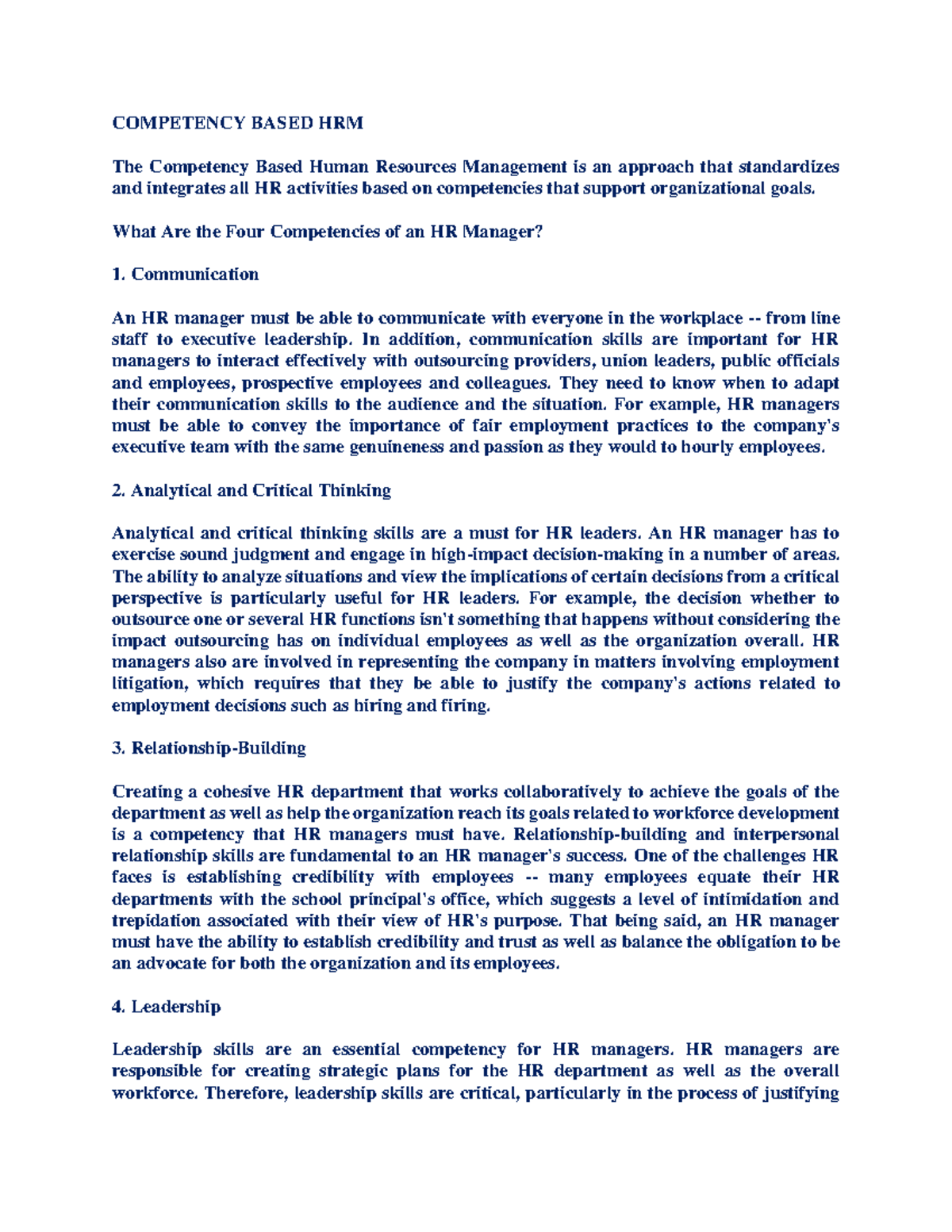 COMPETENCY BASED HRM - What Are the Four Competencies of an HR Manager ...