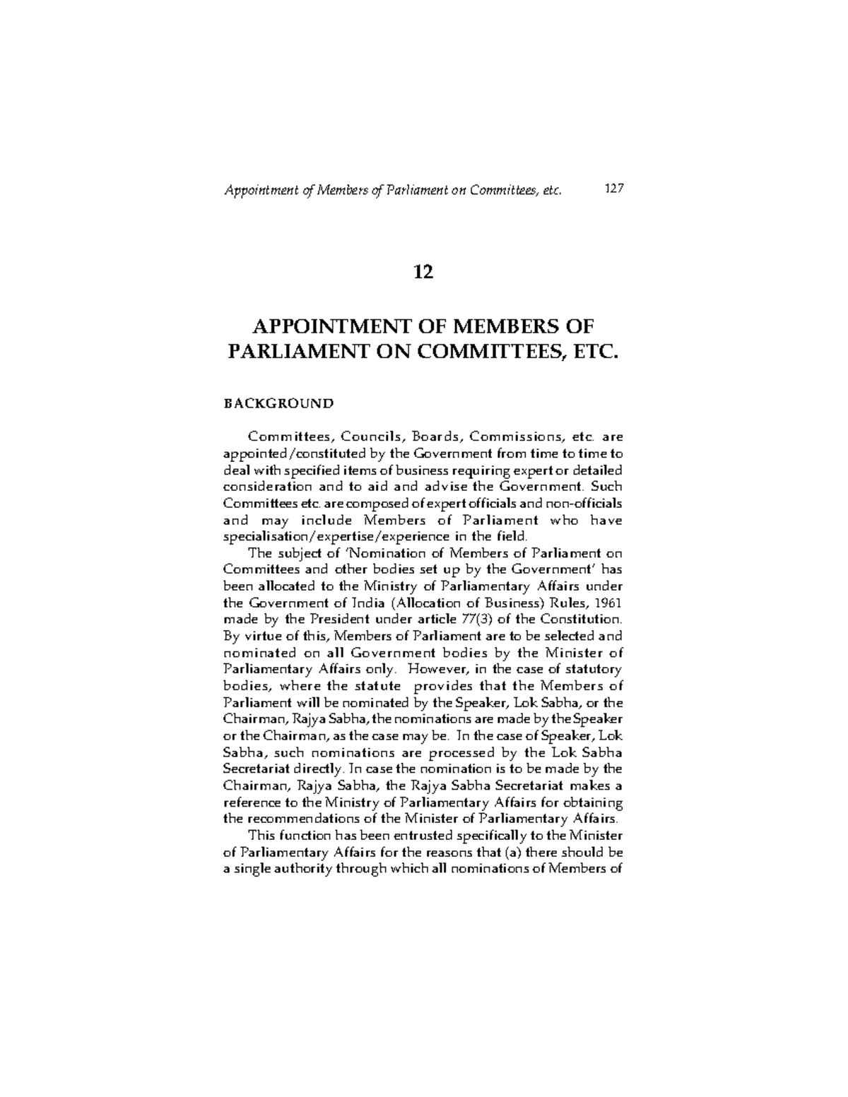 Parlia 12 - Appointment of Members of Parliament on Committees, etc ...