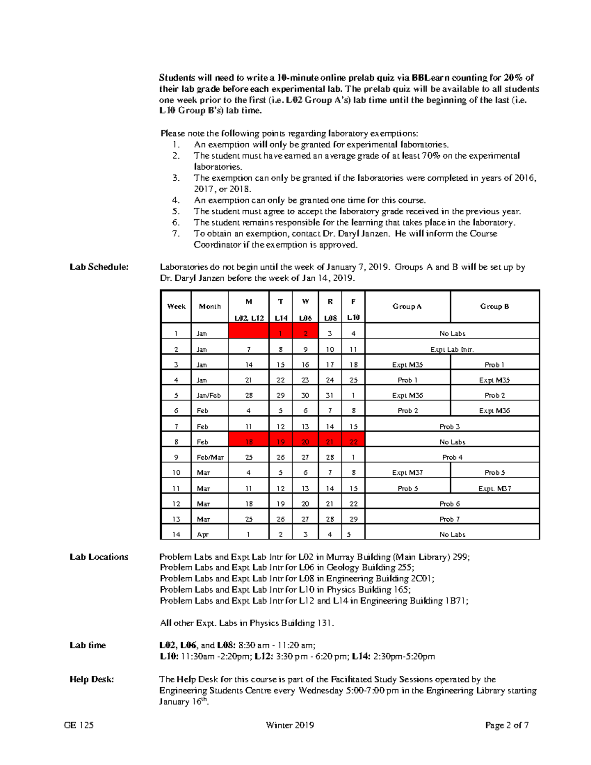 Lab syllabus - Lab Outline for GE 125 - Students will need to write a ...