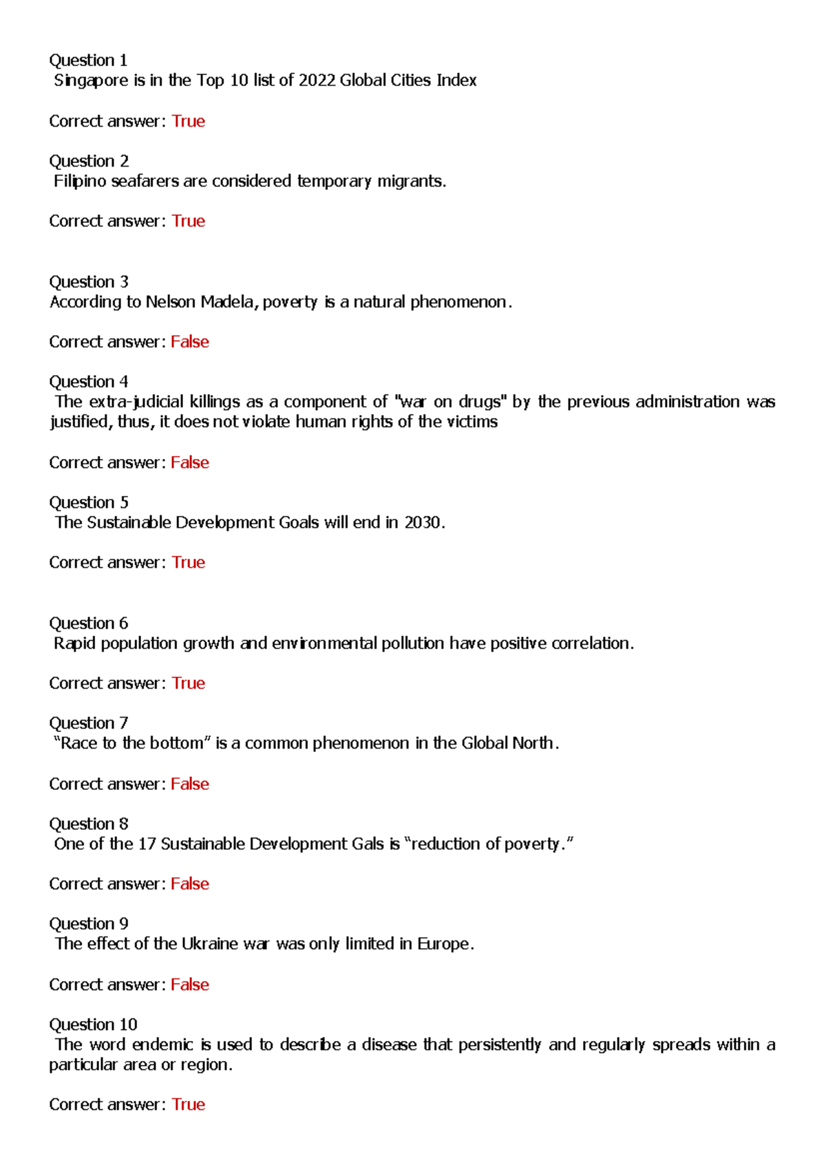 Contempo answer Key - Question 1 Singapore is in the Top 10 list of ...