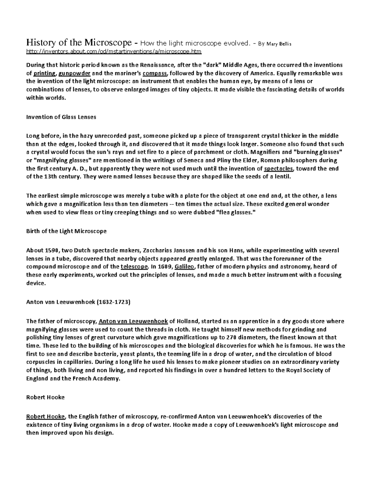 WS - History of the Microscope - History of the Microscope - How the ...