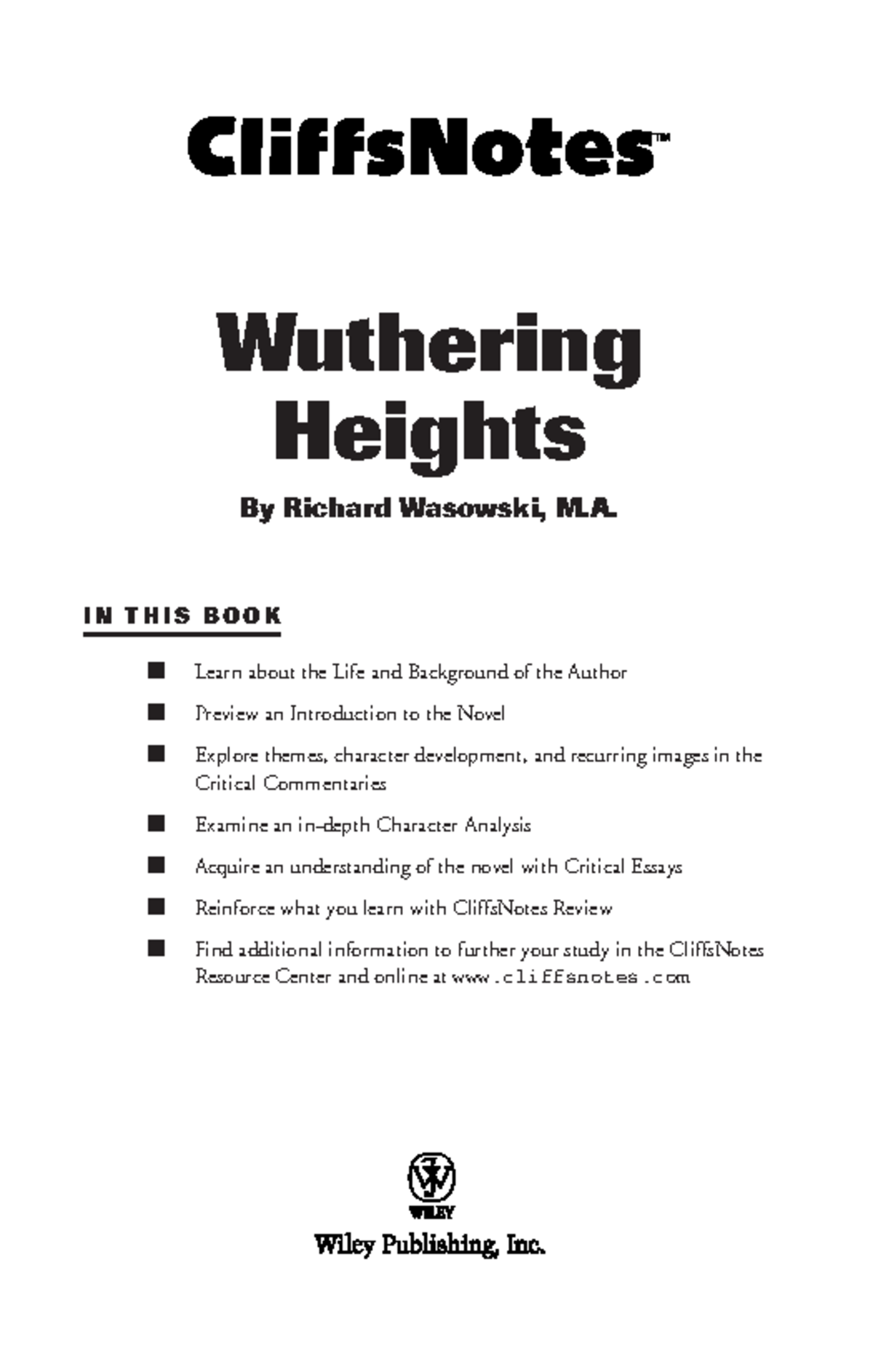 (Cliffs notes) Richard P. Wasowski - Bronte's Wuthering Heights -Cliffs ...