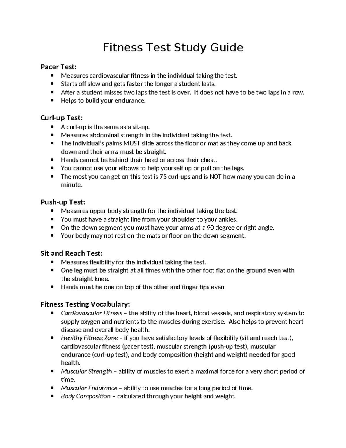 Fitness Test Study Guide - Fitness Test Study Guide Pacer Test ...