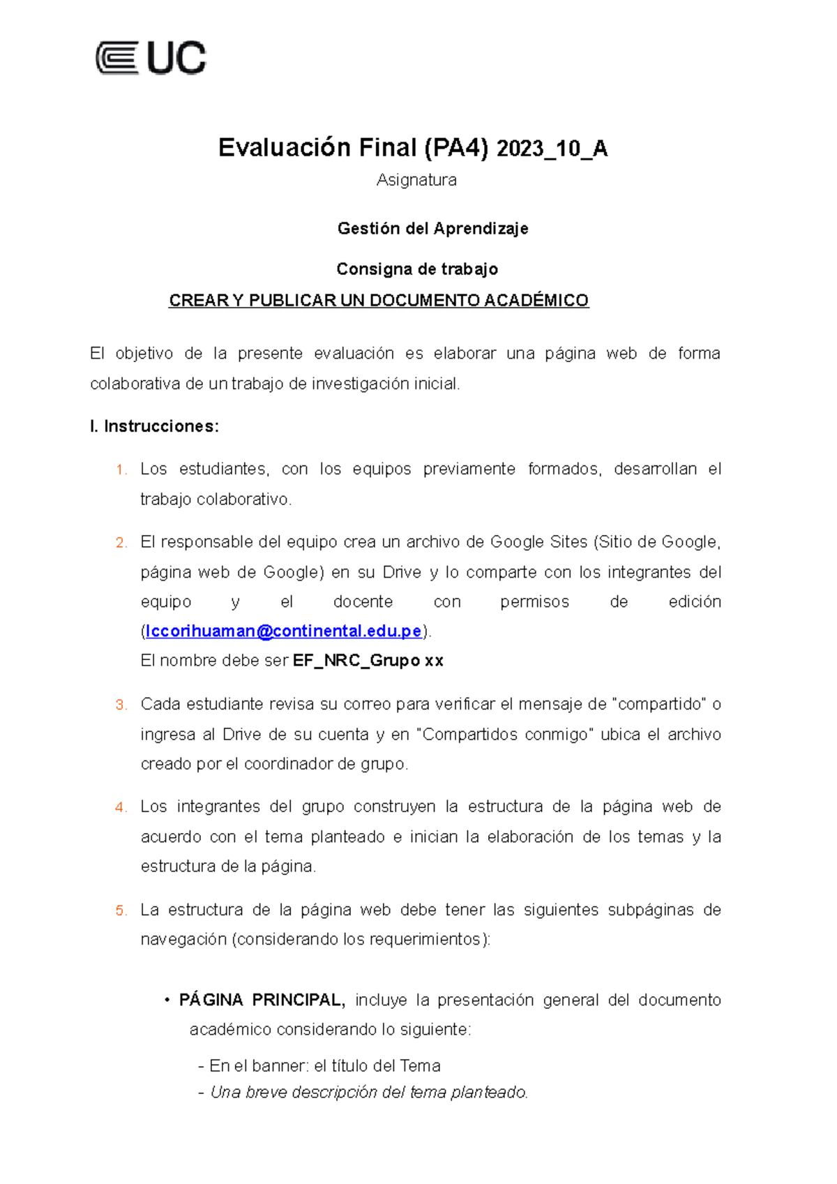 Evaluación final 2023 10 A - Evaluación Final (PA4) 2023_10_A Asignatura Gestión del Aprendizaje ...