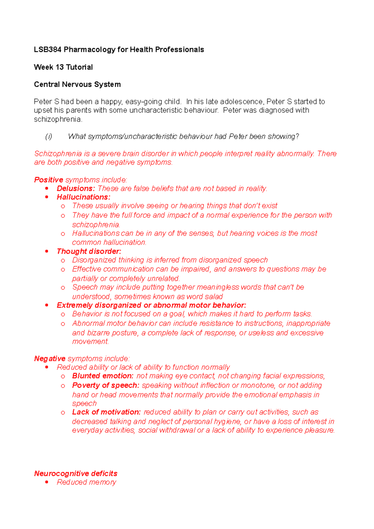 Case studies relating to Central Nervous System - LSB384 Pharmacology ...