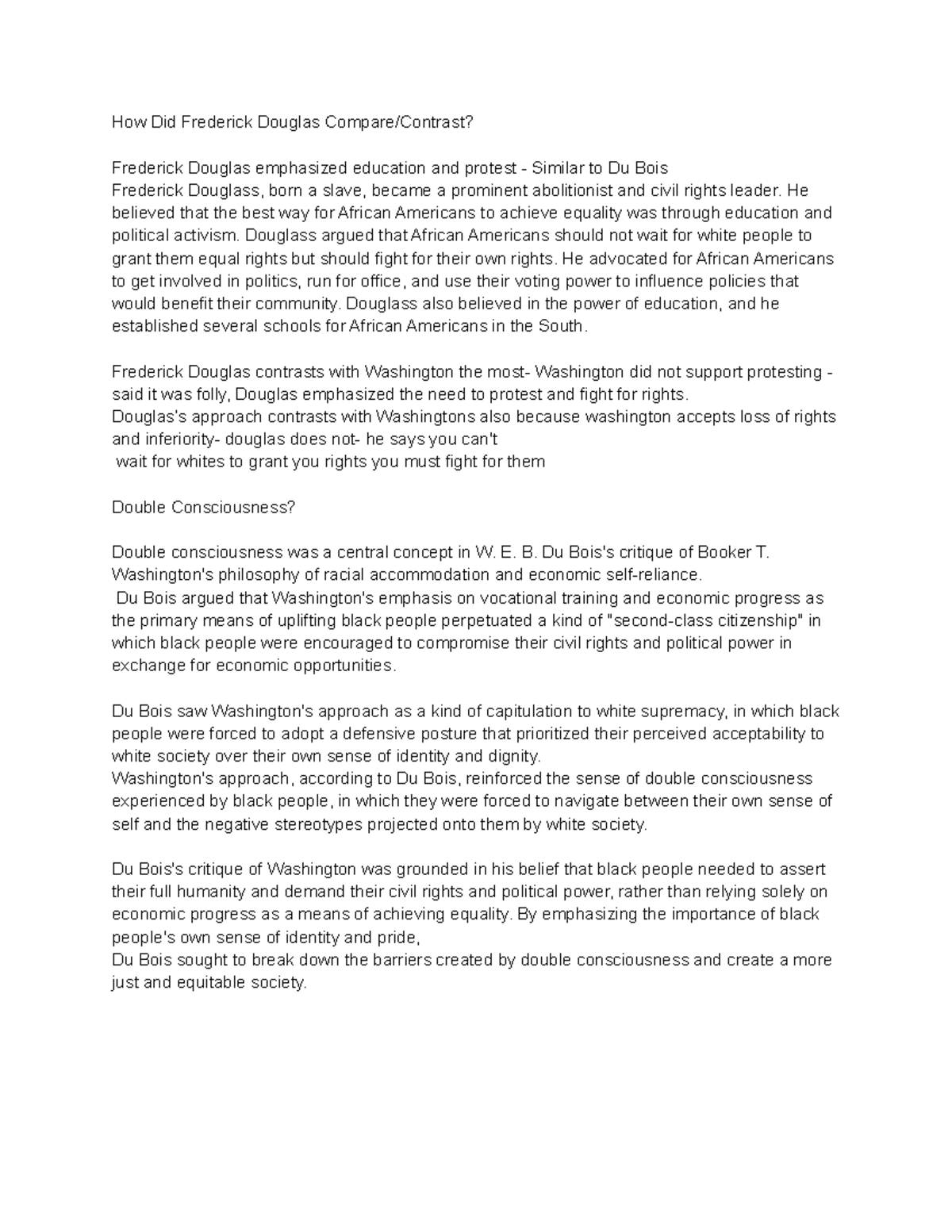 essay practice notes for midterm - How Did Frederick Douglas Compare ...