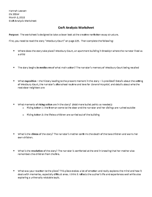 Lesson 3 – Writing Creative Nonfiction- Writing Exercise - Hannah ...