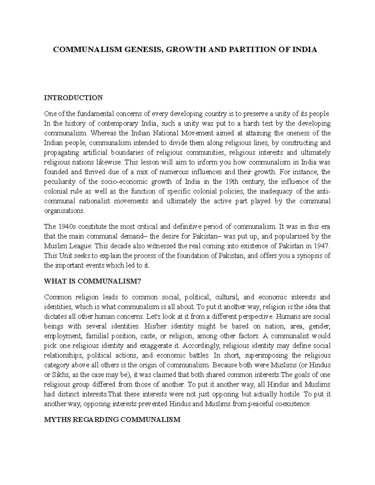 Communalism Genesis Growth AND Partition OF India - COMMUNALISM GENESIS ...