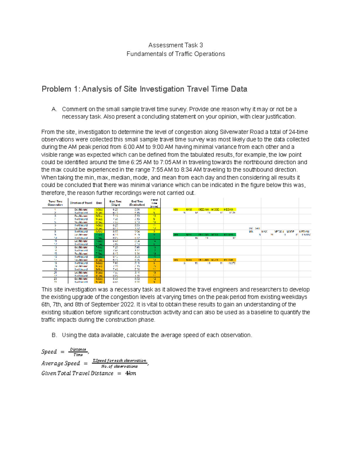 Assessment Task 3 Fundamentals of Traffic Operations - Assessment Task ...