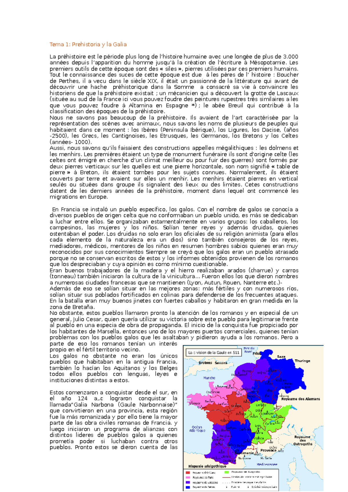 Cultura francesa - Resume premieres 5 temes - Tema 1: Prehistoria y la ...