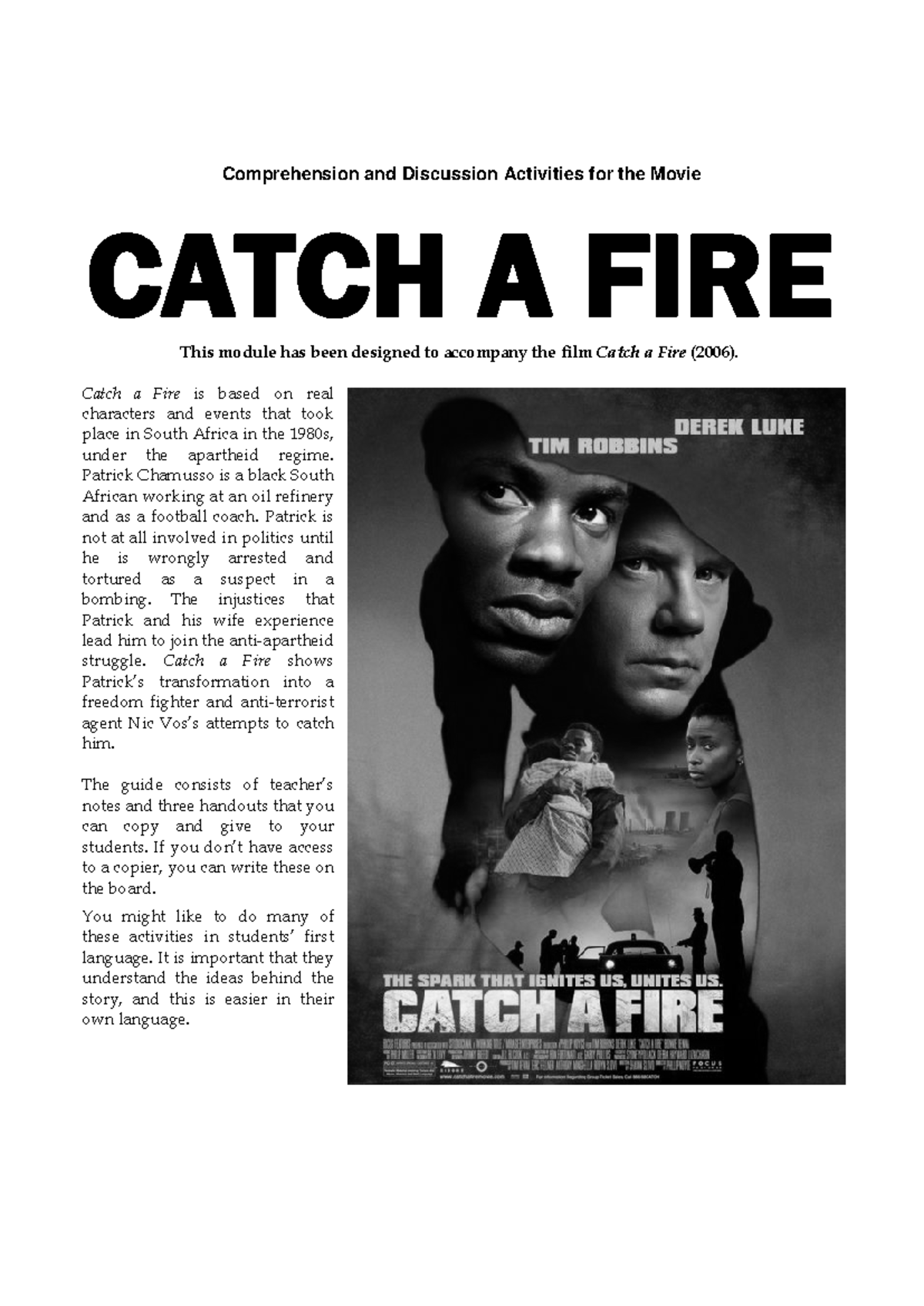 Catch a Fire - lecture notes - ####### Comprehension and Discussion ...
