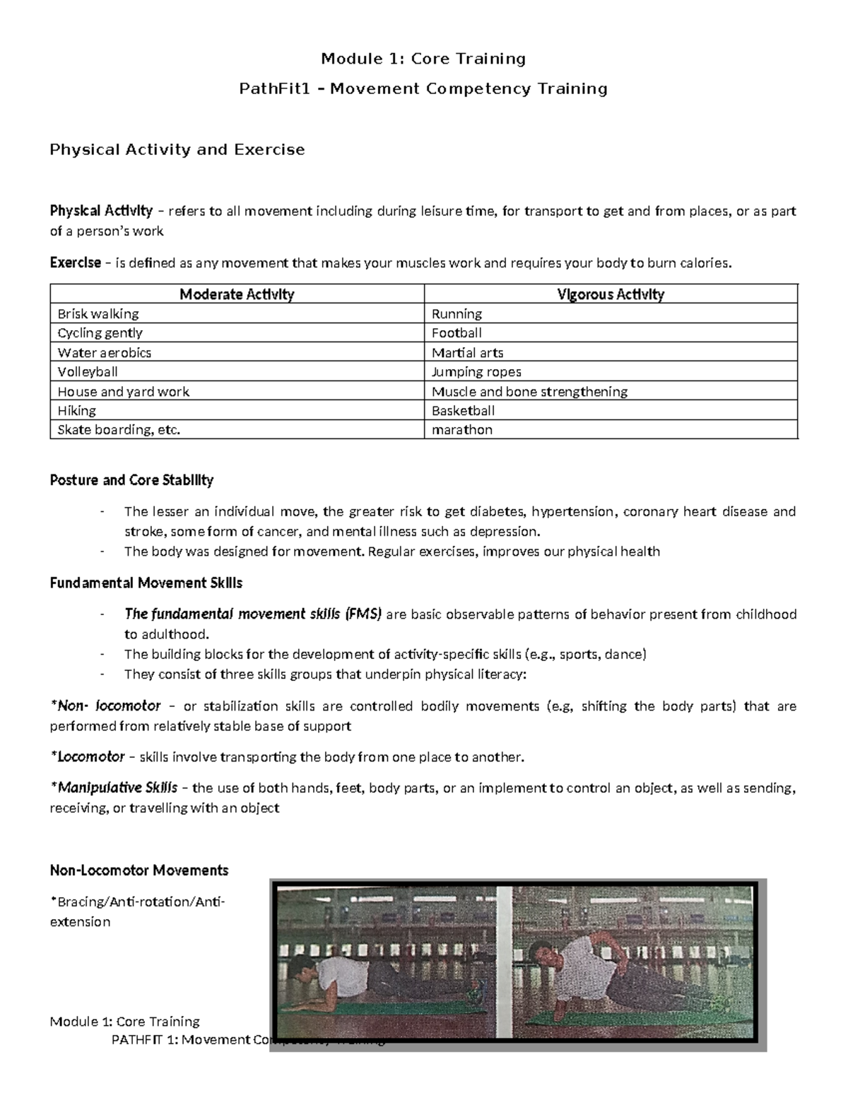 Path Fit 1 chapter 1 - Module 1: Core Training PathFit1 – Movement ...