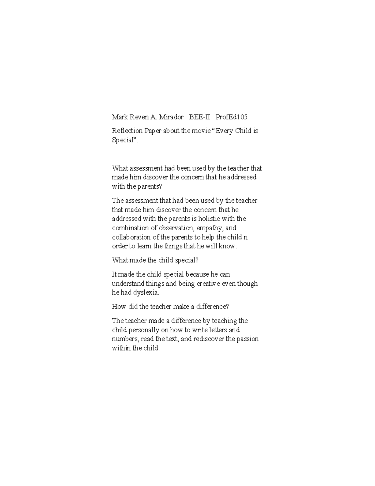Mark Reven A. Mirador Prof Ed 105 - Mark Reven A. Mirador BEE-II ProfEd ...