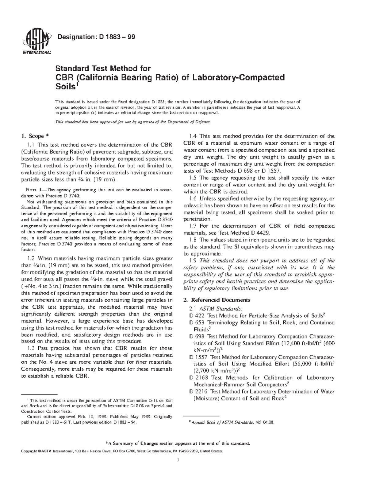 ASTM D 1883 - 99 (CBR) - Norma Ensayo CBR - Designation: D 1883 – 99 ...
