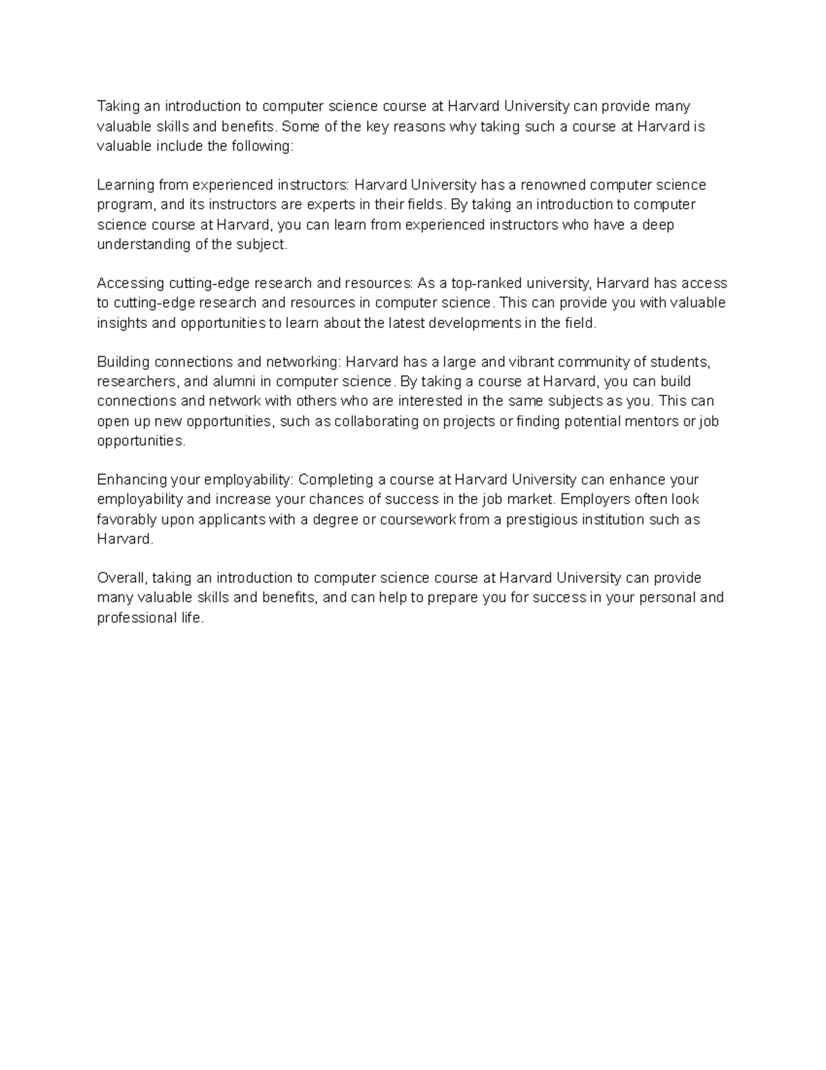 Why Take This Course - Taking an introduction to computer science course at Harvard University ...