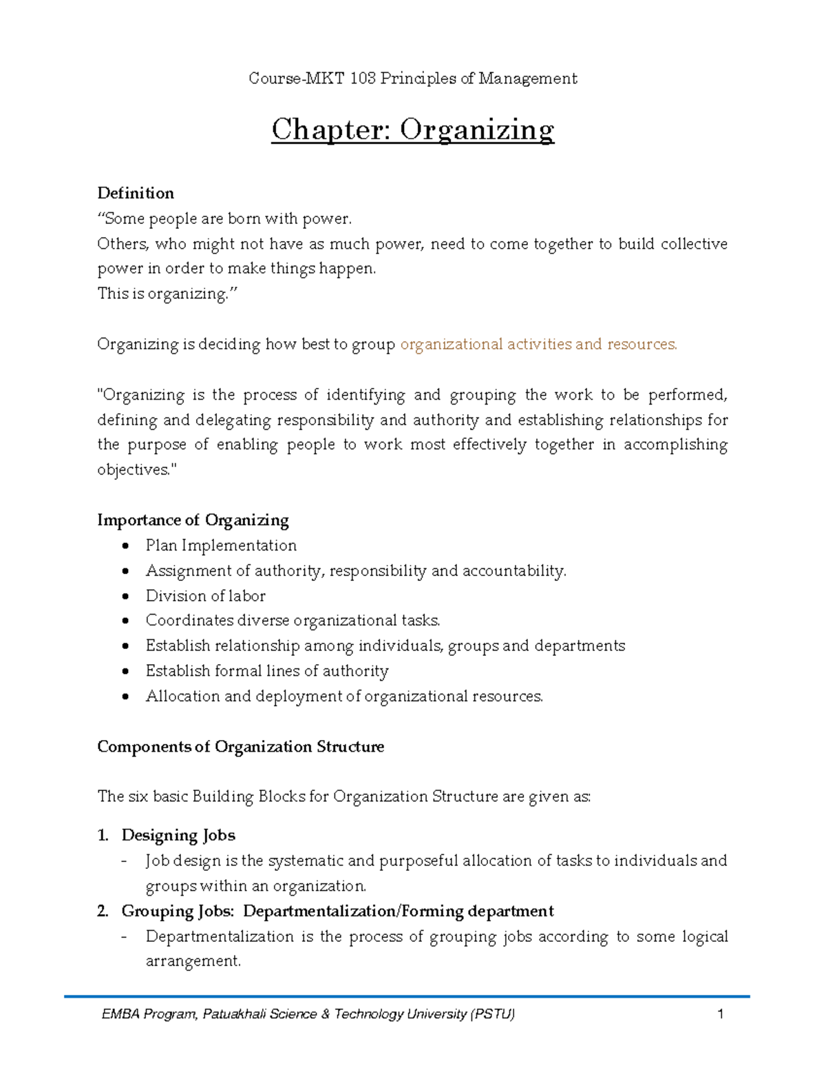Chapter-4 Organizing - Course material by ahmed sabbir - 103 Principles ...
