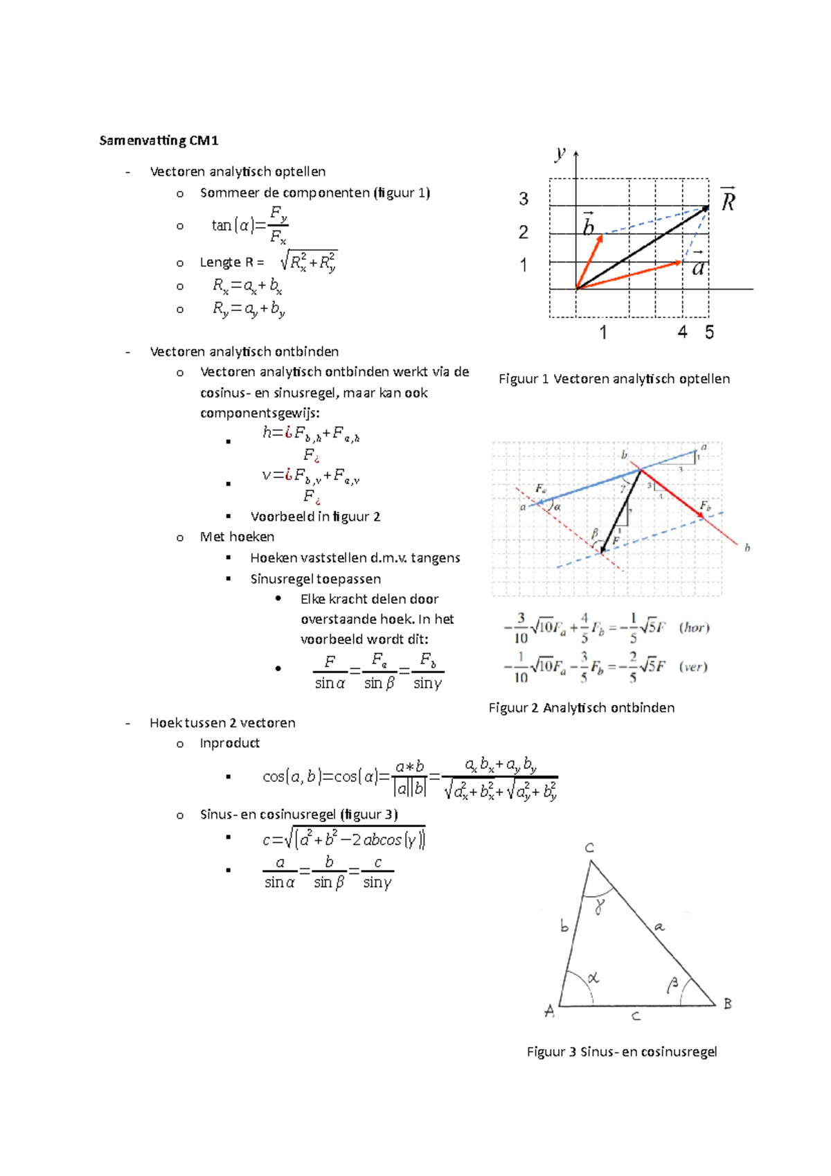 Samenvatting CM1 met formules - Samenvatting CM Vectoren analytisch ...
