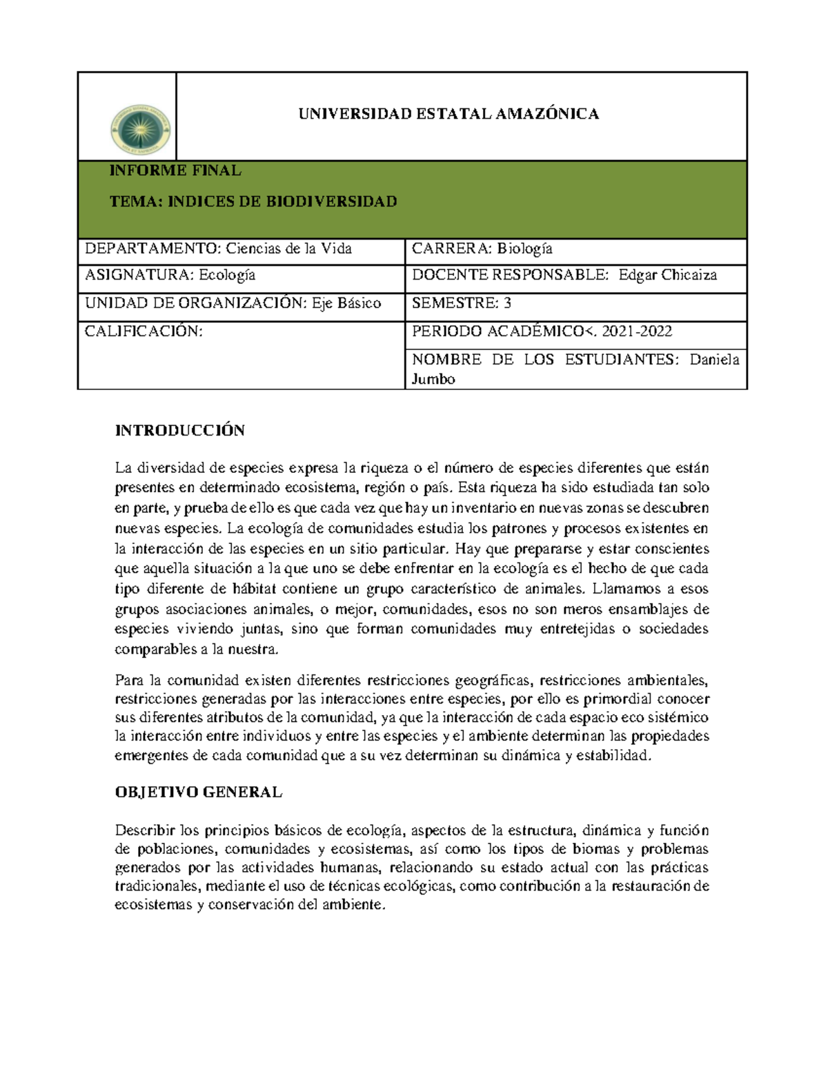 Indices DE Biodiversidad: Calcular en past, Indice de simpson y shanon ...