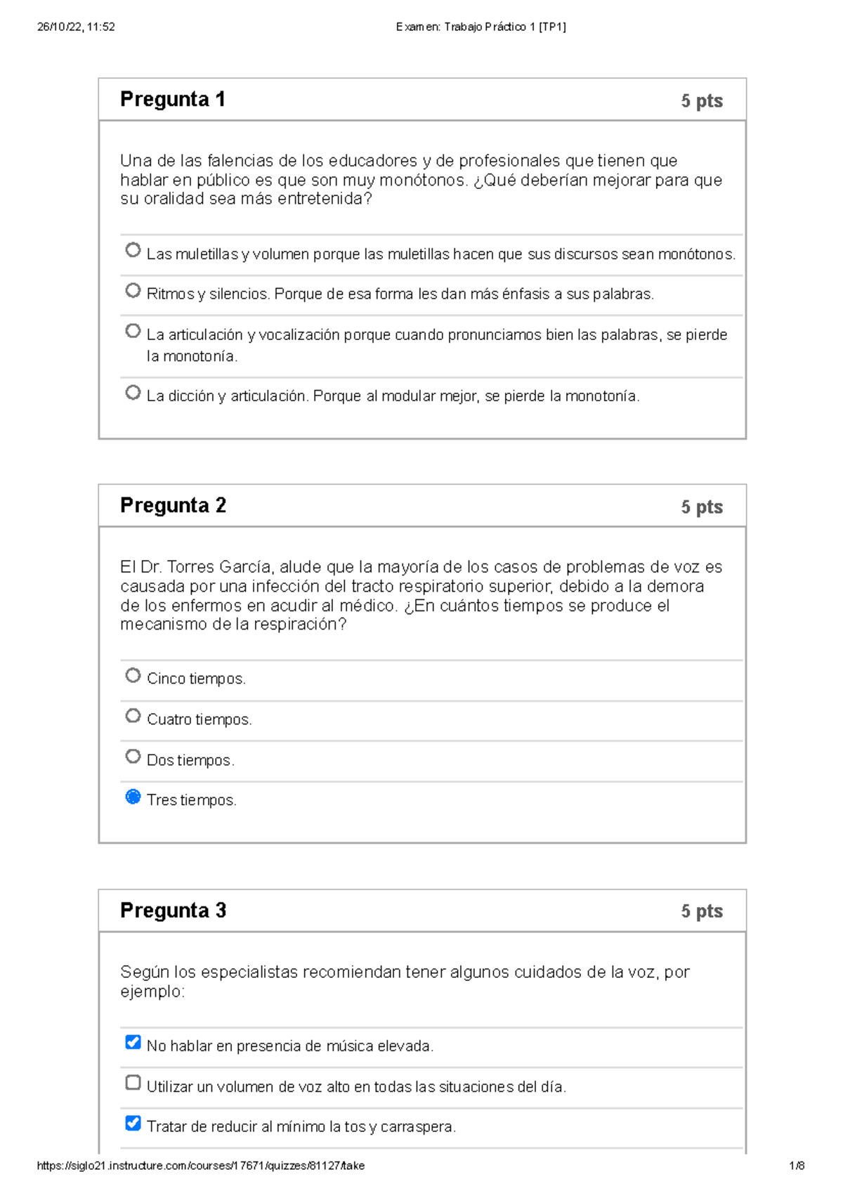 Examen Trabajo Práctico 1 [TP1] - Pregunta 1 5 pts Las muletillas y volumen porque las ...