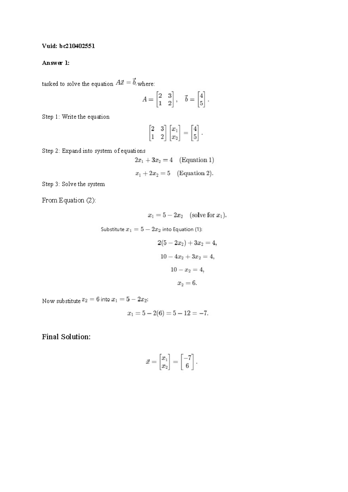 Bc210402551 MTH501 1 - bjbjbk - Vuid: bc Answer 1: tasked to solve the ...