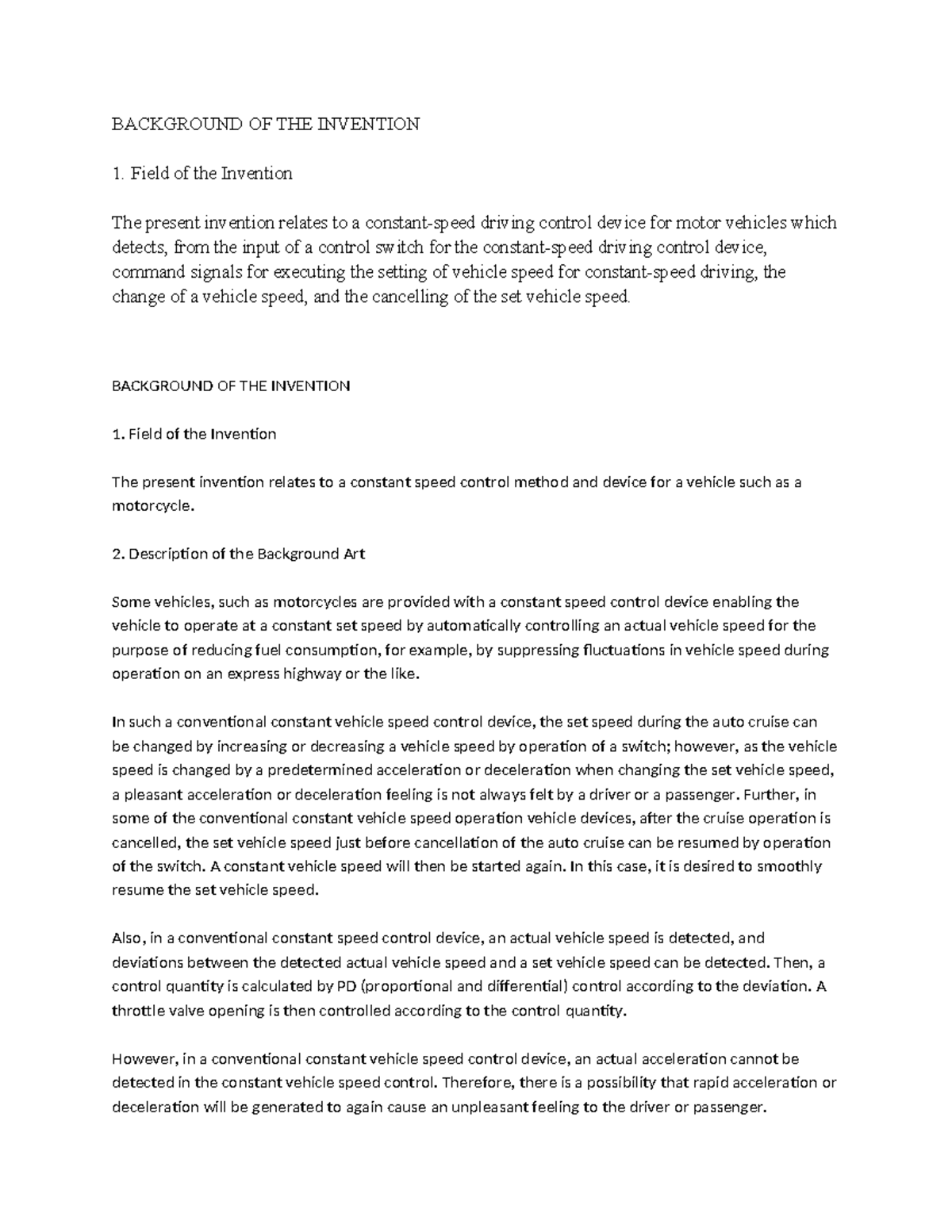 Background OF THE Invention constant speed - BACKGROUND OF THE ...