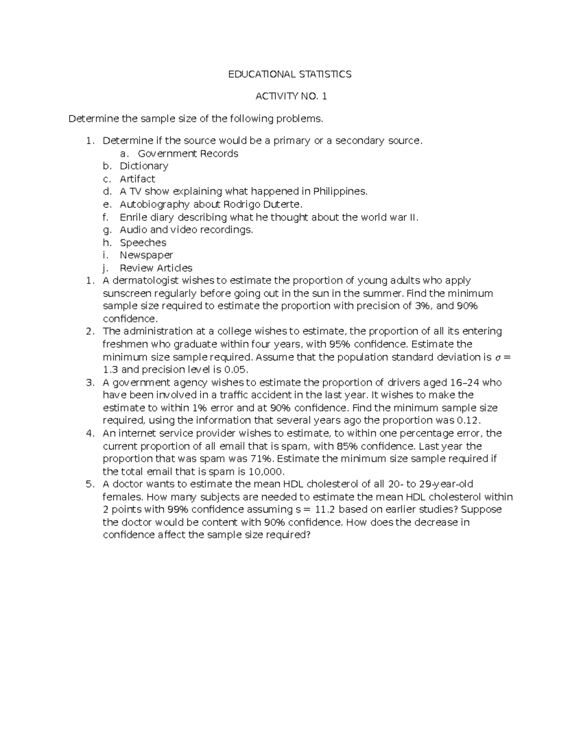 Educational- Statistics-Act - EDUCATIONAL STATISTICS ACTIVITY NO. 1 ...