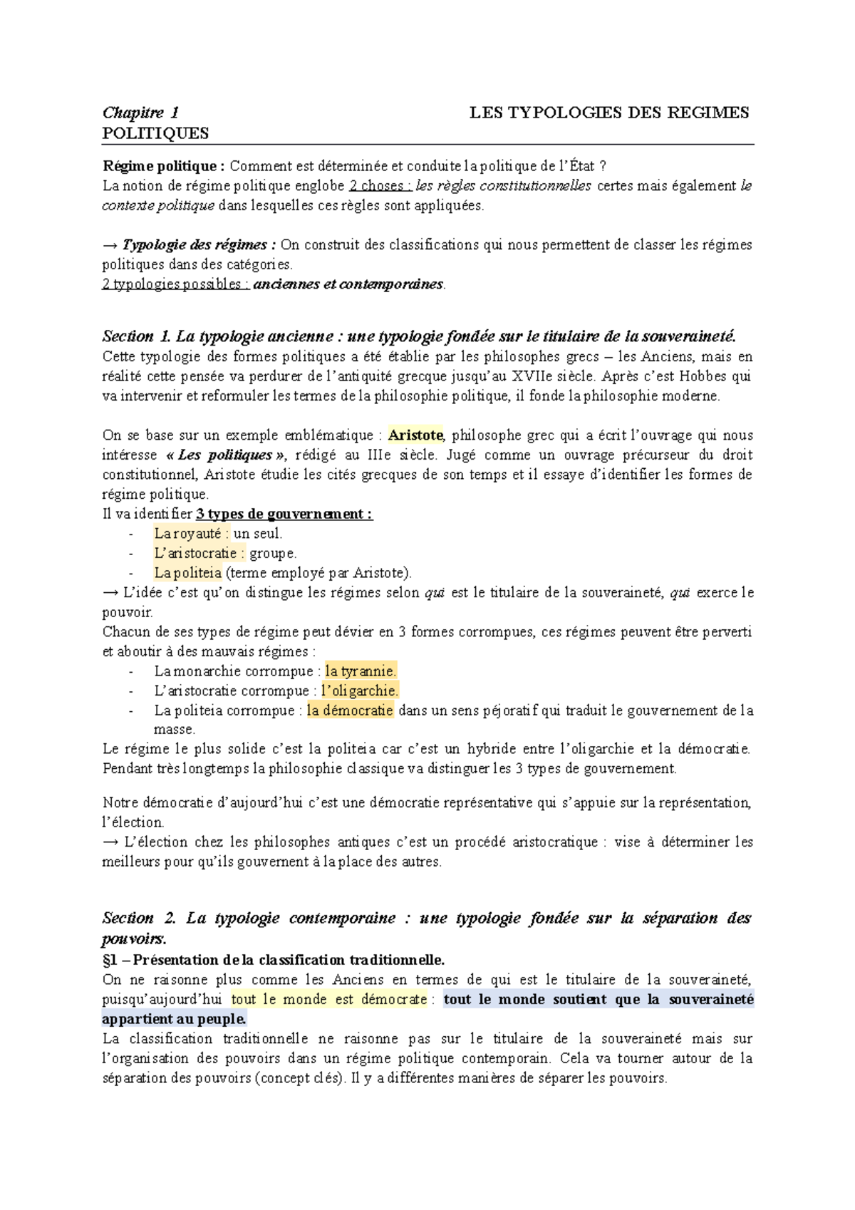 Chapitre 1 - Les typologies des régimes politiques (Cours 5) - Chapitre ...