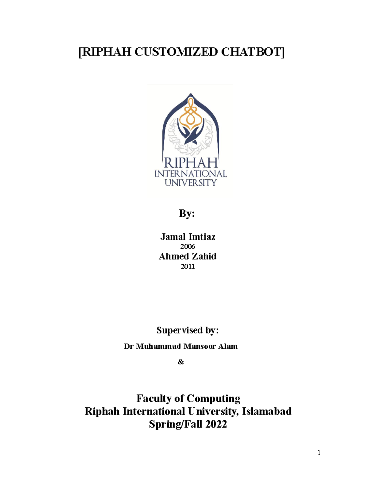 FYP Report(CRS) 2022 - final year report - CUSTOMIZED : Jamal Imtiaz ...
