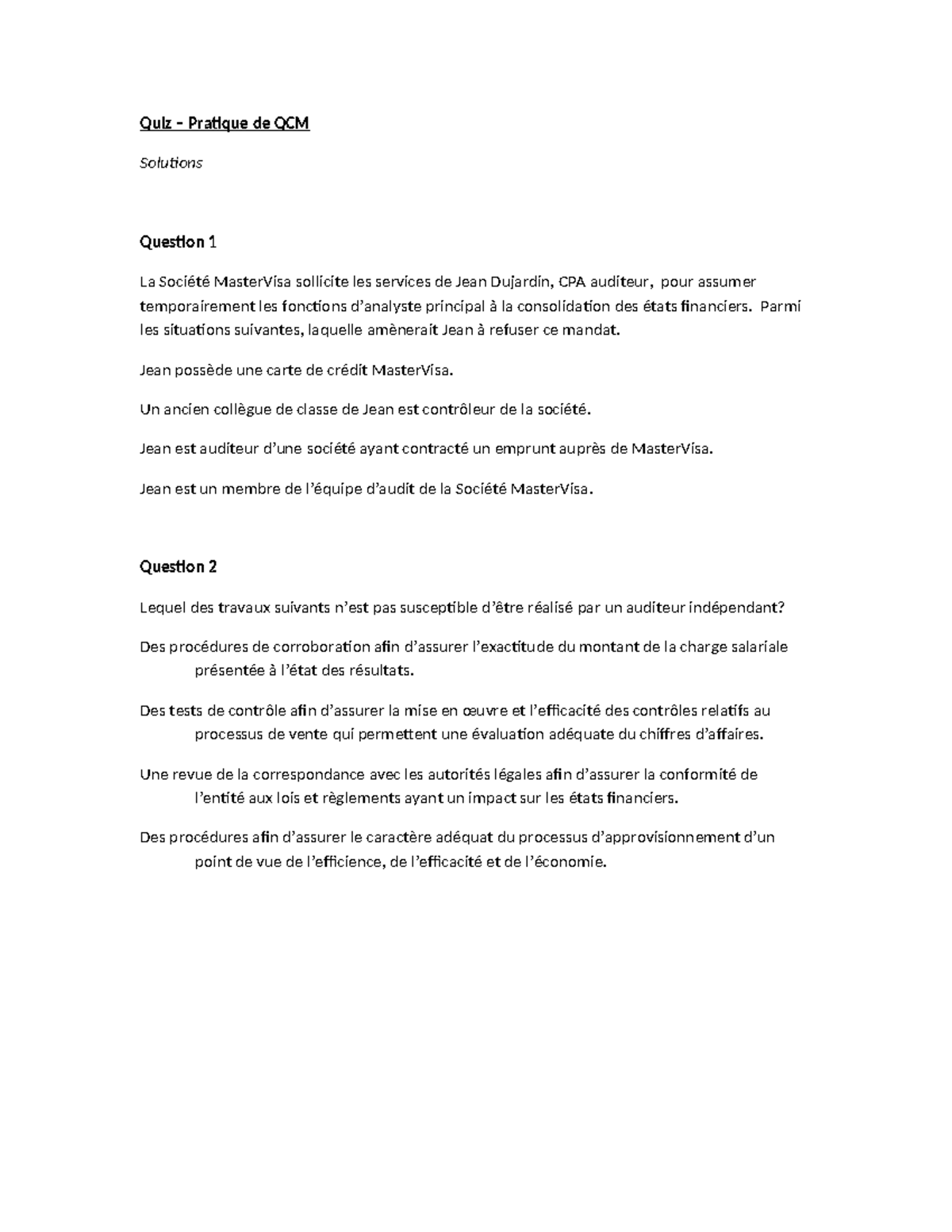 3-910 QCM de pratique intra - Quiz – Pratique de QCM Solutions Question ...
