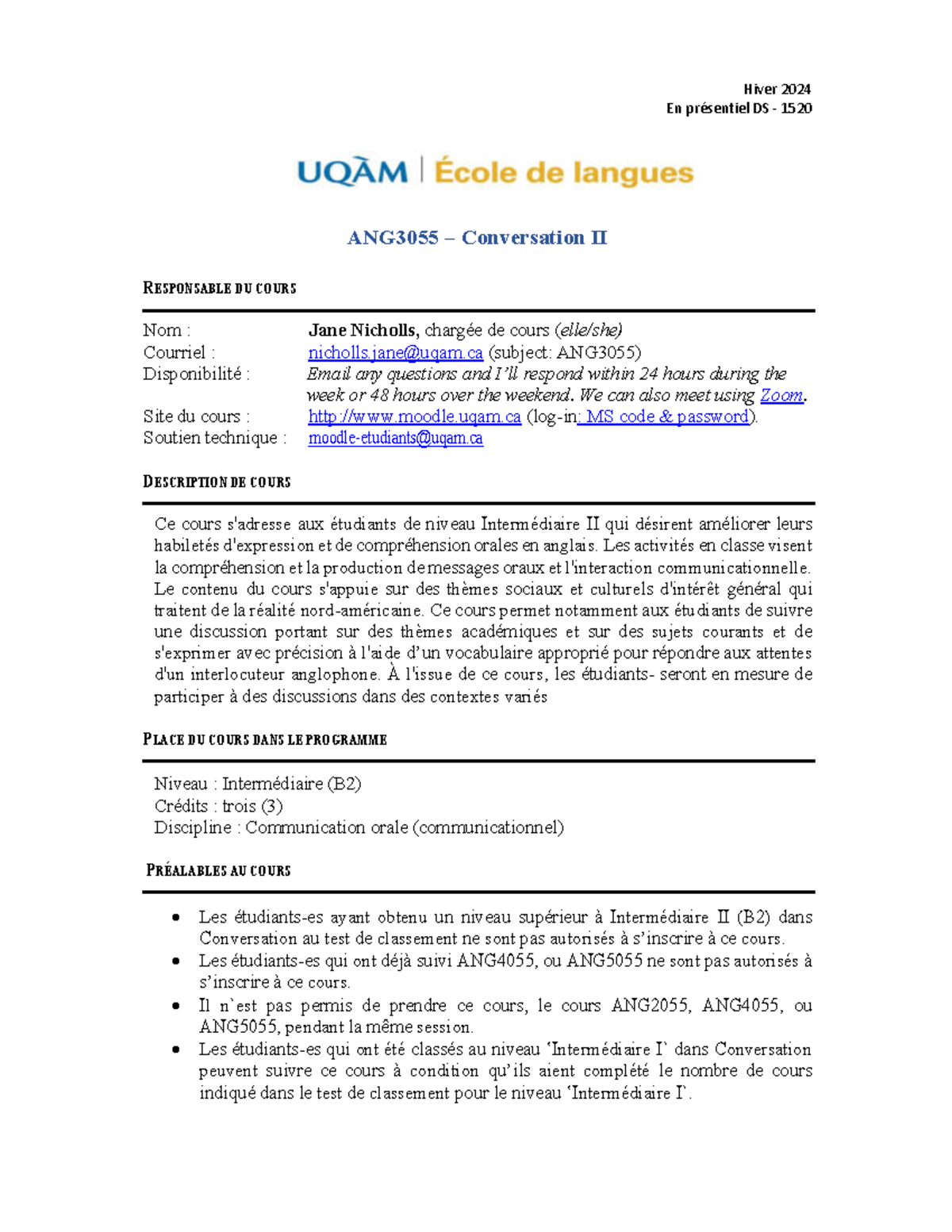 Course-outline-ang3035 - Hiver 2024 En prÈsentiel DS - 1520 ANG3055 ...
