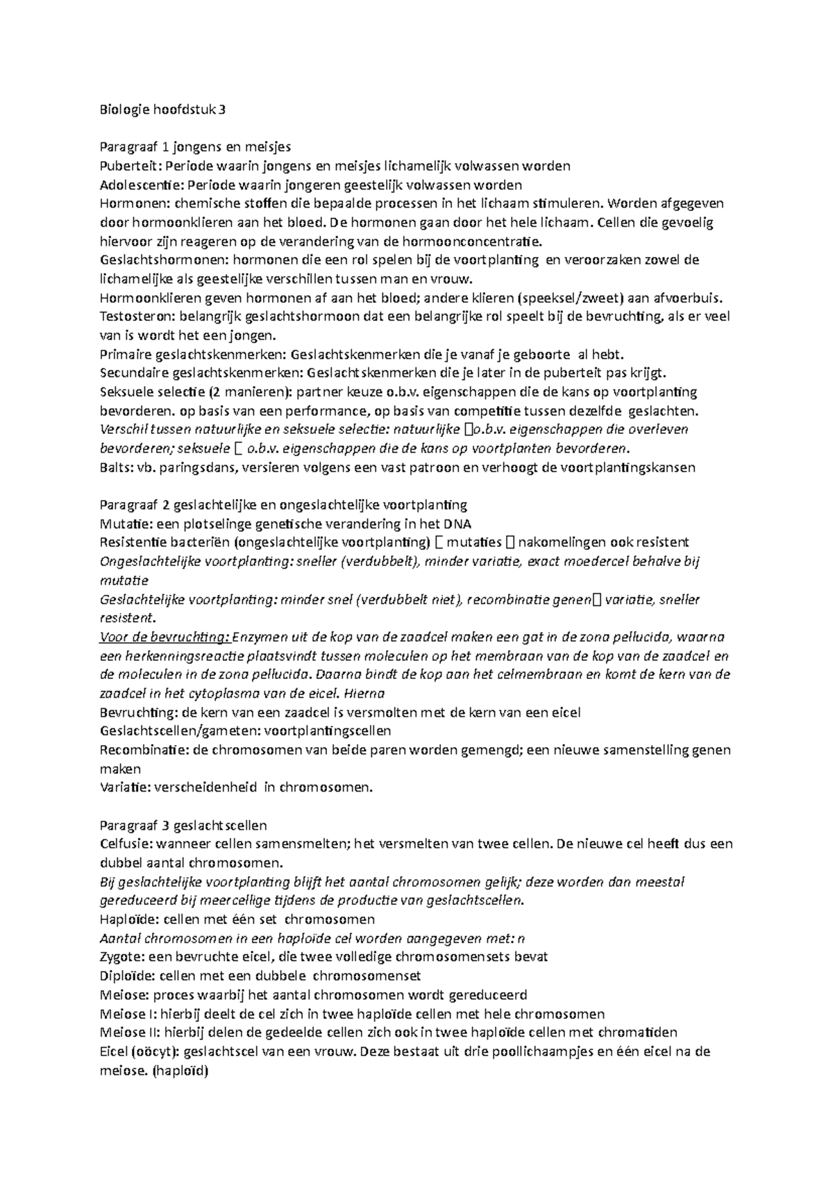 VWO 3 Biologie voor jou hoofdstuk 3 - Biologie hoofdstuk 3 Paragraaf 1 ...
