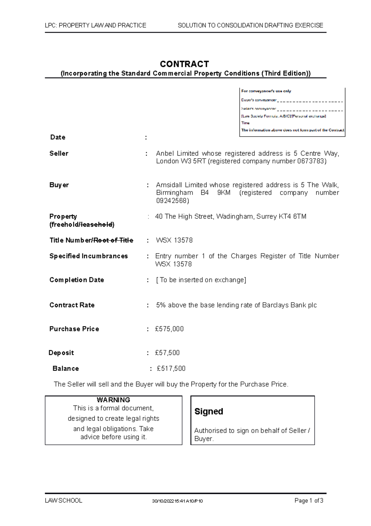 SGS 3 PLP Consolidation Contract Drafting Exercise Solution - CONTRACT (Incorporating the ...