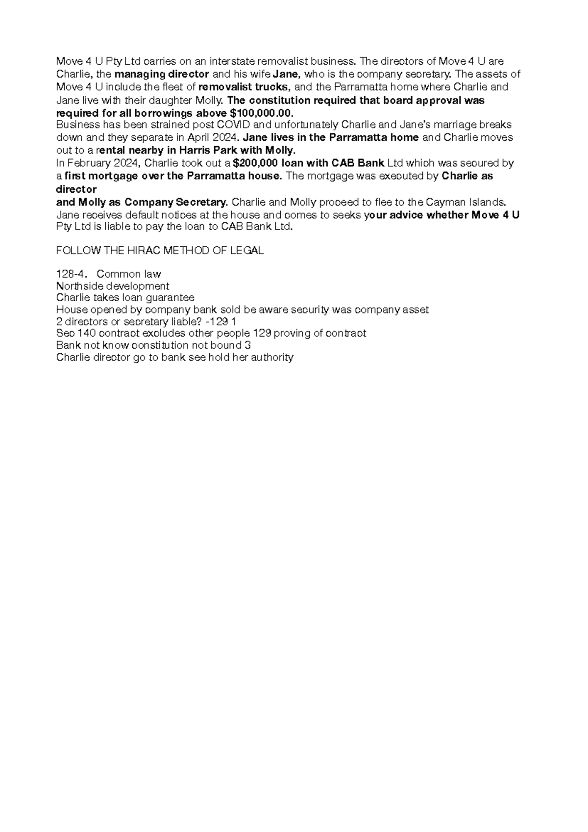 Law week 5 - case study with highlighted issues and solutions with ...