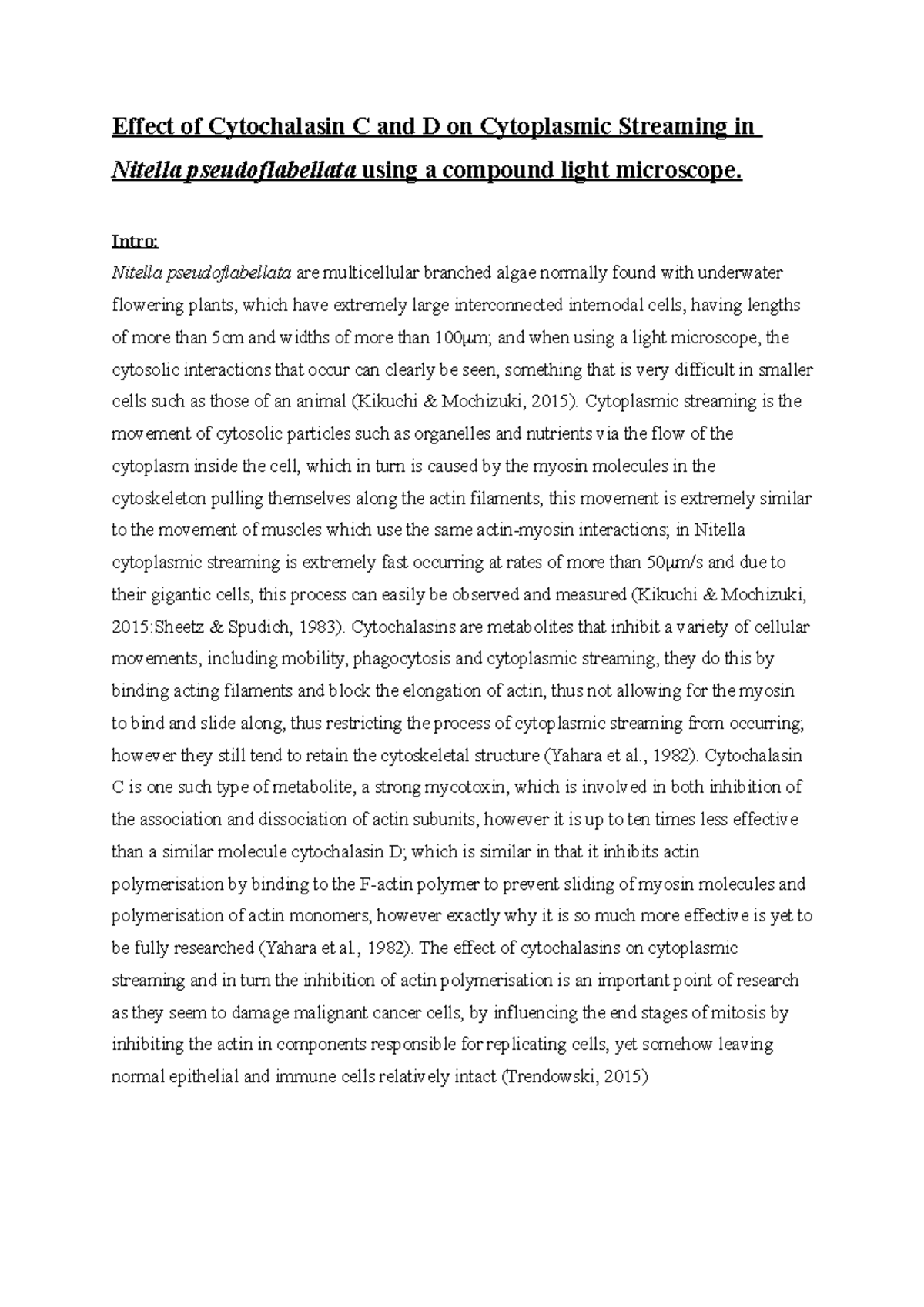 Cytoplasmic Streaming Lab 1 - Effect of Cytochalasin C and D on ...