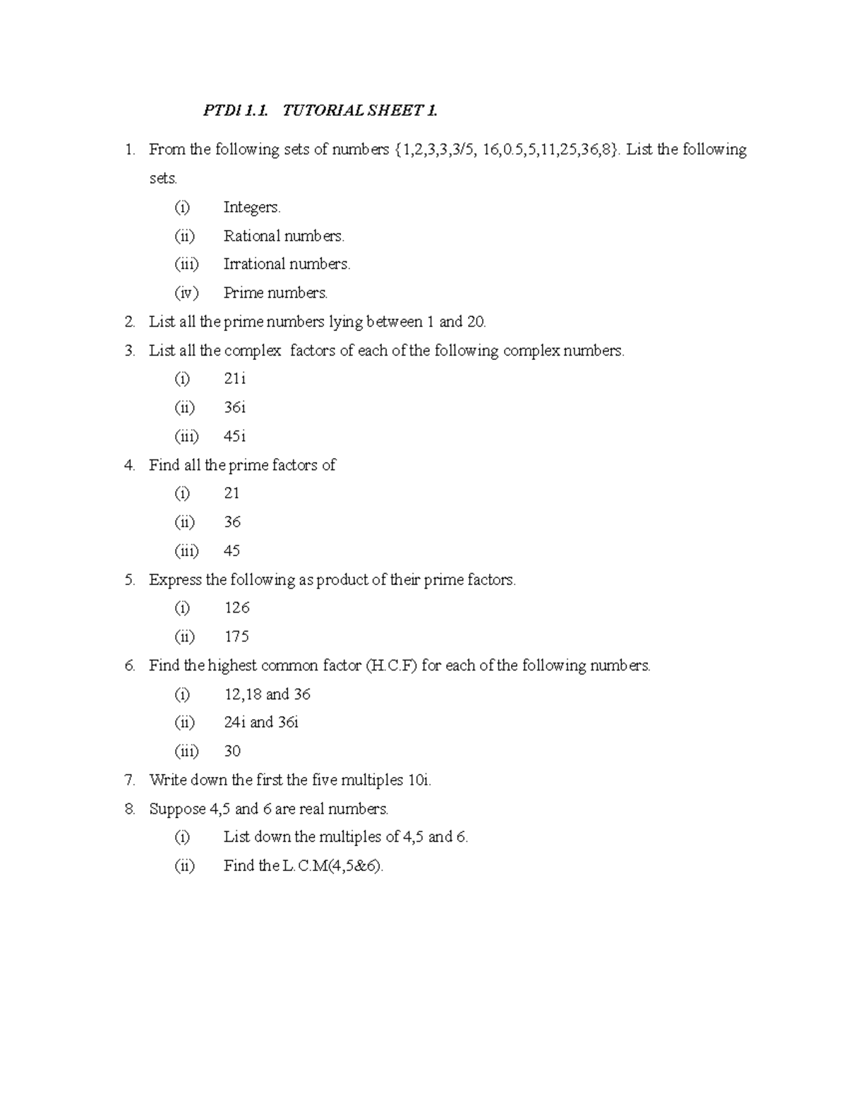 Document - Tutorial sheet - PTDl 1. TUTORIAL SHEET 1. From the ...