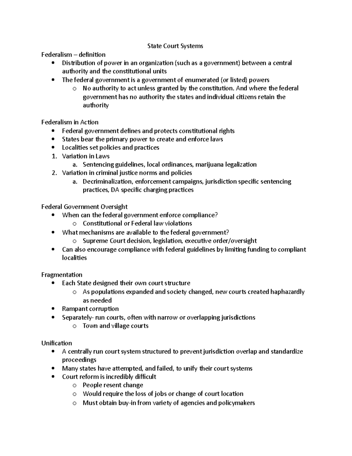 State Court Systems - lecture notes - State Court Systems Federalism ...