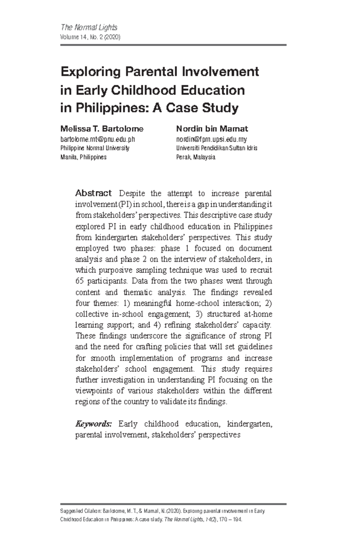 Exploring parental involvement in Early Childhood - Volume 14, No. 2 ...