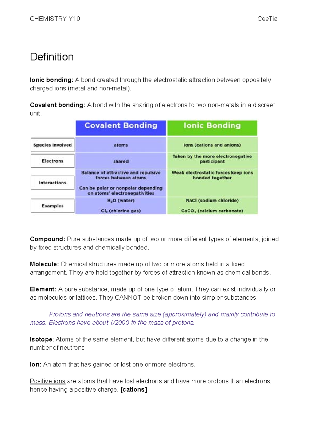 Science CHEM Yearlies Notes Y10 (1)-compressed - Definition Ionic ...