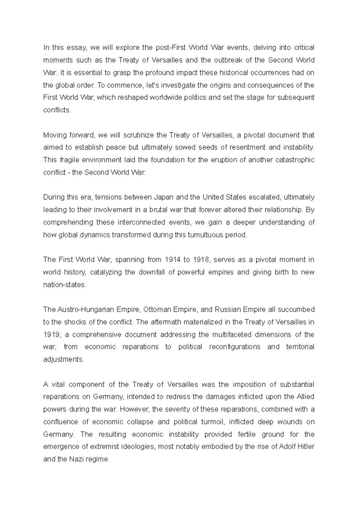 Evidence 2 - In this essay, we will explore the post-First World War ...