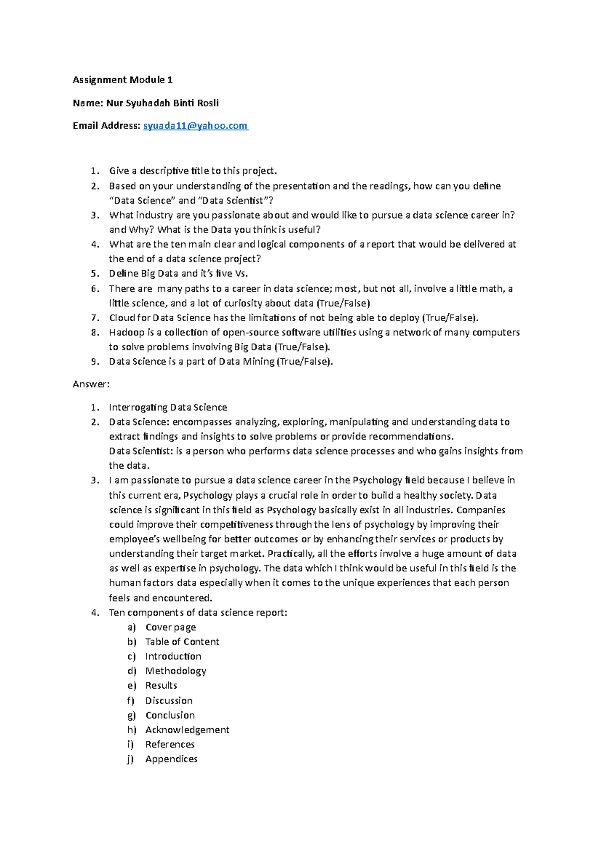 Assignment Module 1 - All the best! - Assignment Module 1 Name: Nur ...