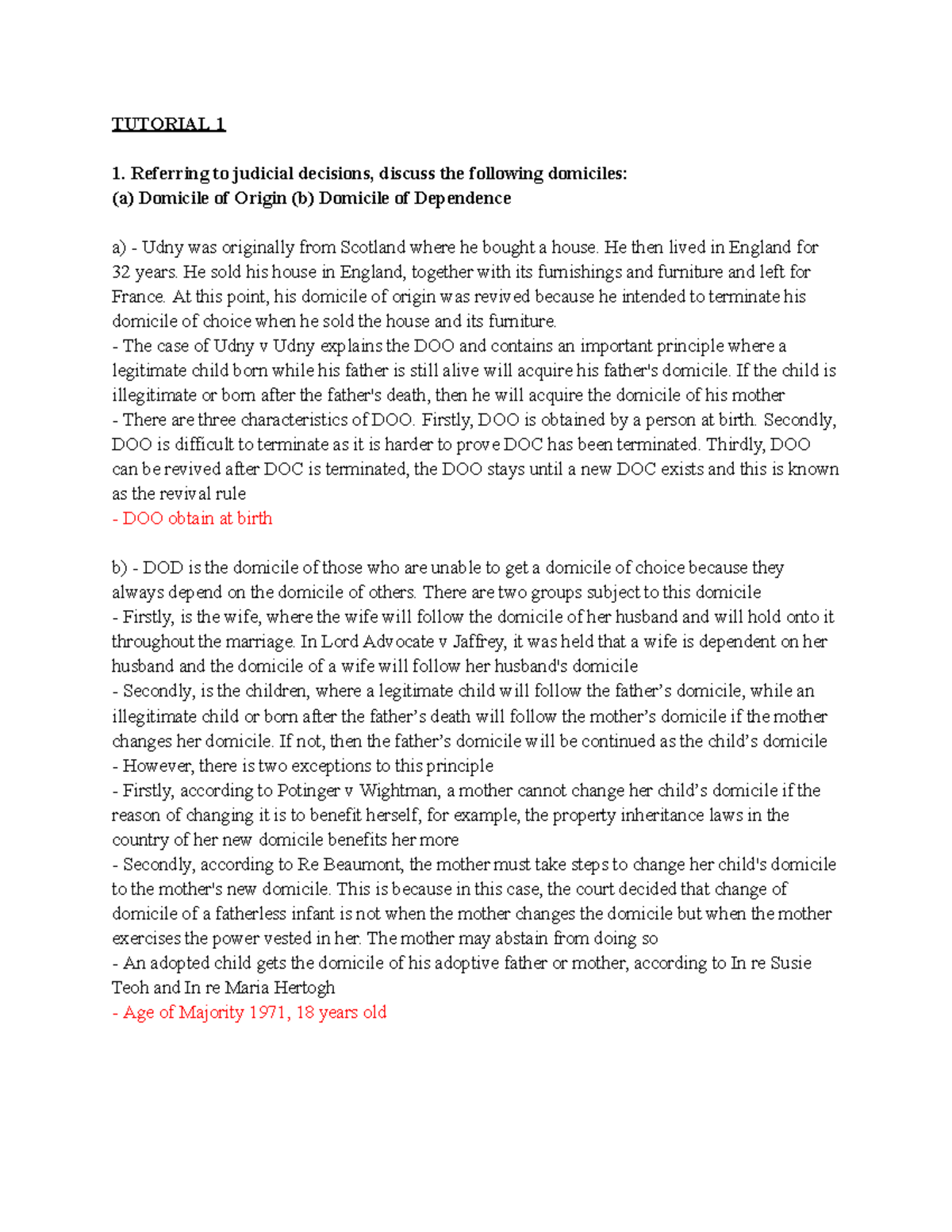 LIA1008 Family LAW Tutorial - TUTORIAL 1 Referring to judicial decisions, discuss the following ...