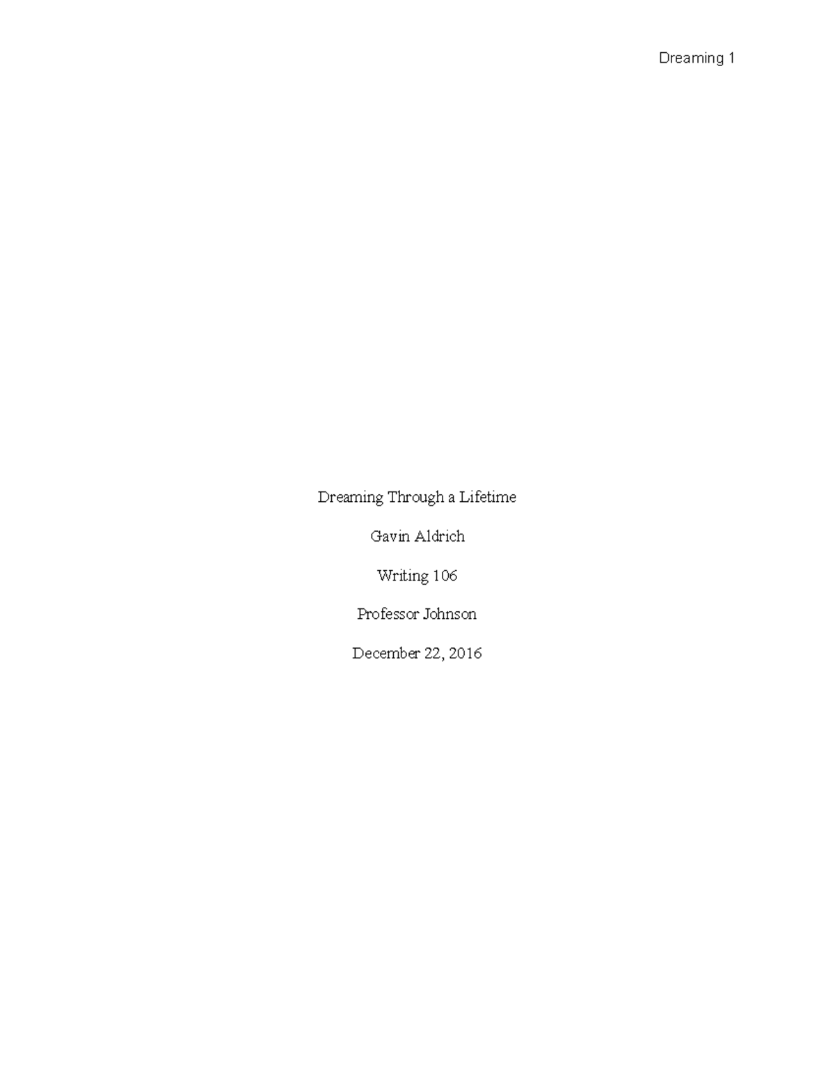 Lit Review about dreaming - Dreaming Through a Lifetime Gavin Aldrich ...